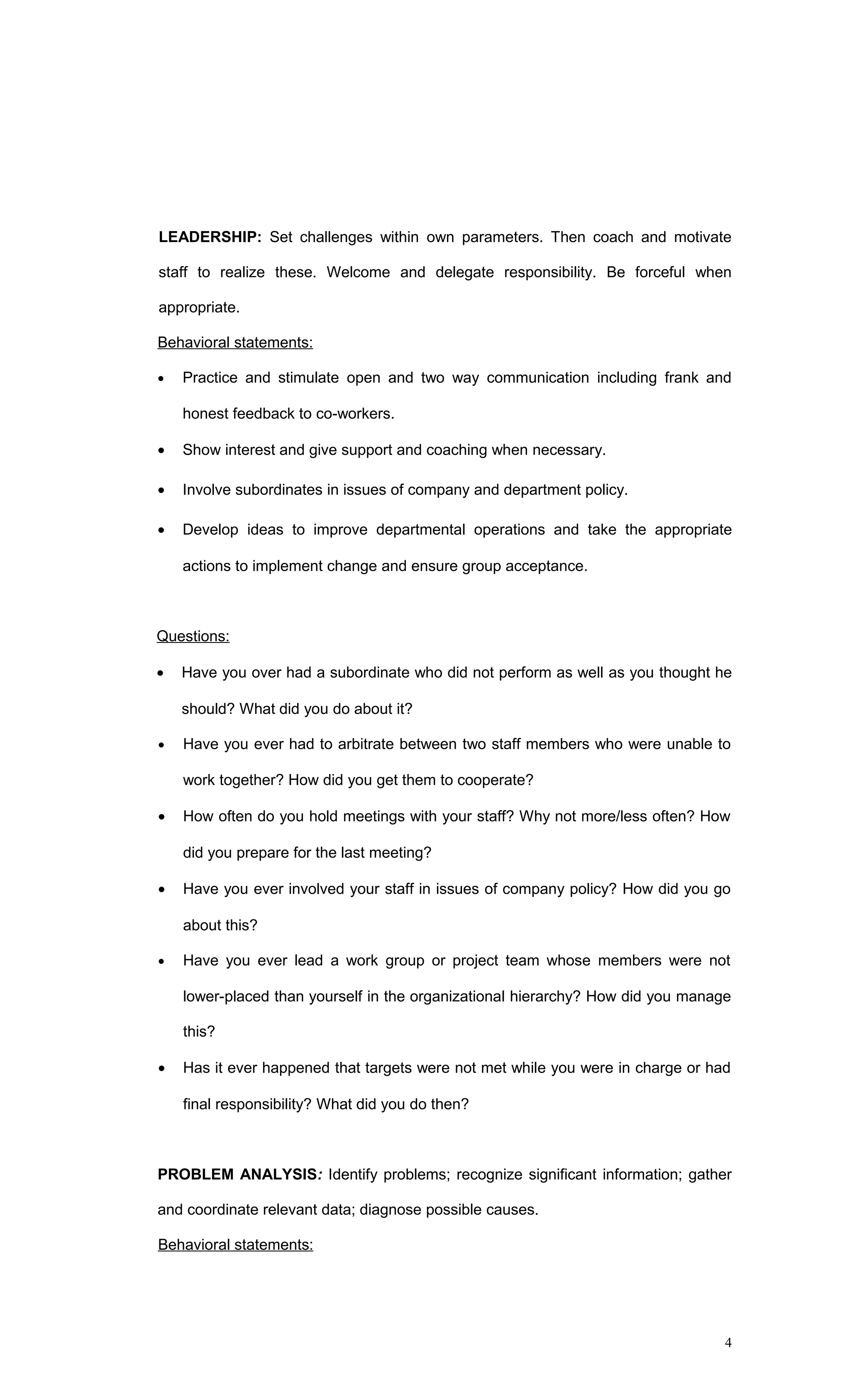 List of competency based interview questions | DOC