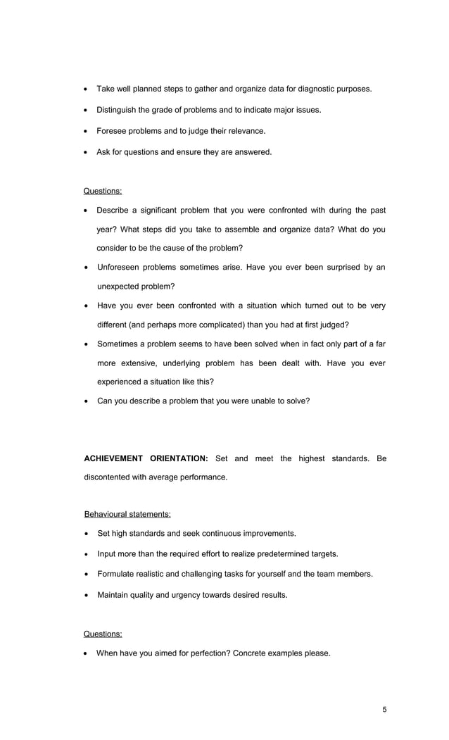 List of competency based interview questions | DOC