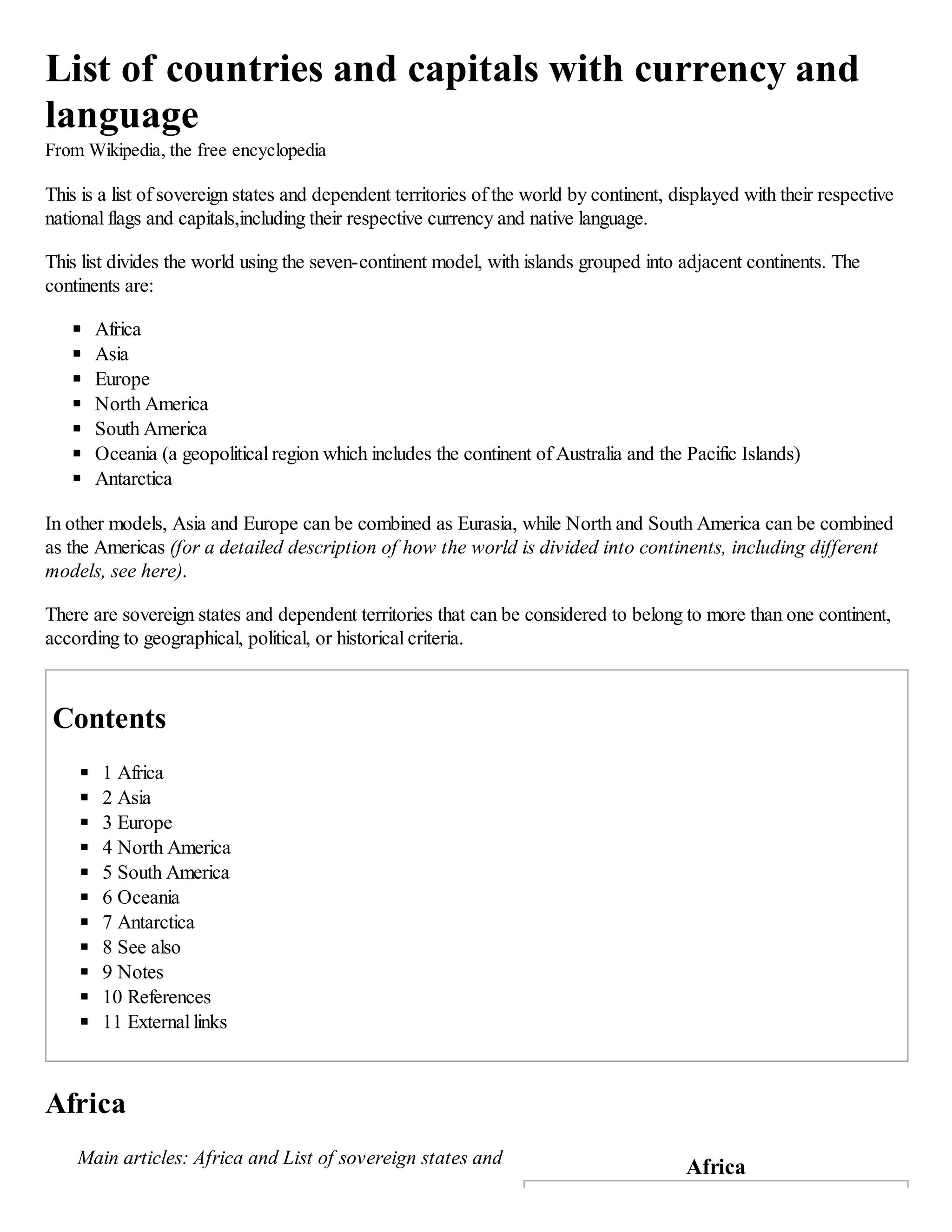 List of countries and capitals with currency and language wikipedia ...