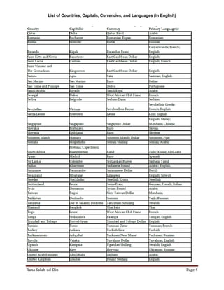 List of Countries, Capitals, Currencies, and Languages (in English) | PDF