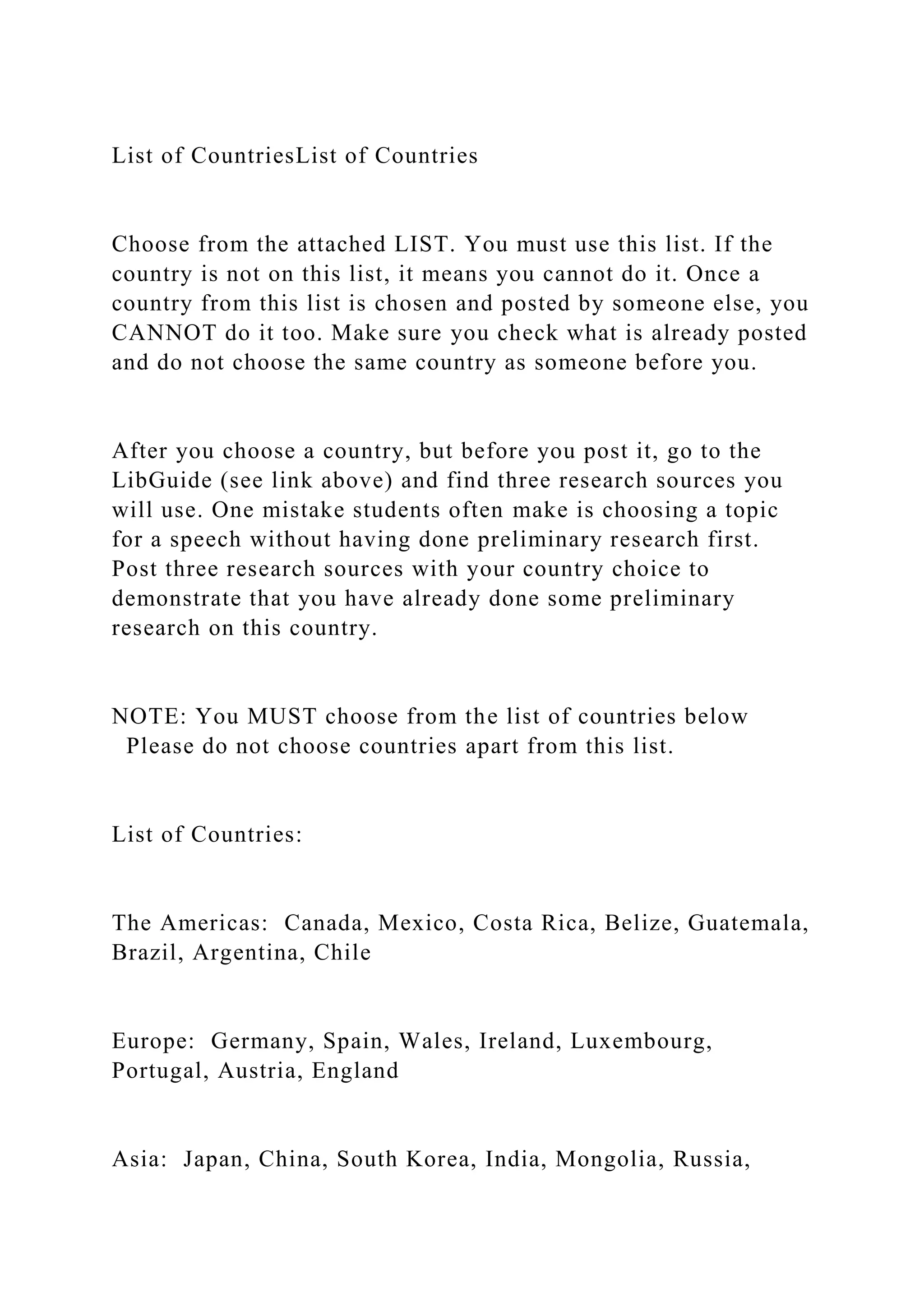 List of CountriesList of CountriesChoose from the attached LIS.docx | Talk Radio | Genres