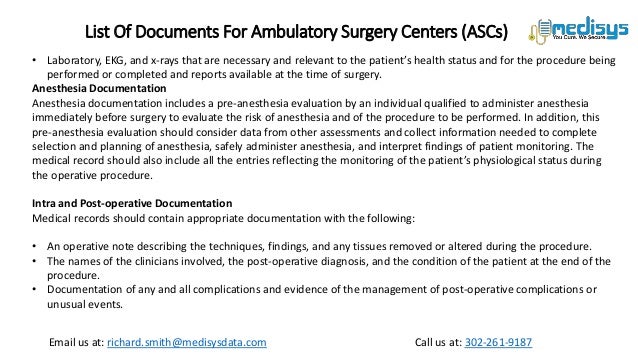 List Of Documents For Ambulatory Surgery Centers (ASCs).pptx
