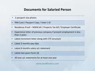 List Of Documents For Home Loan Processing | PPTX
