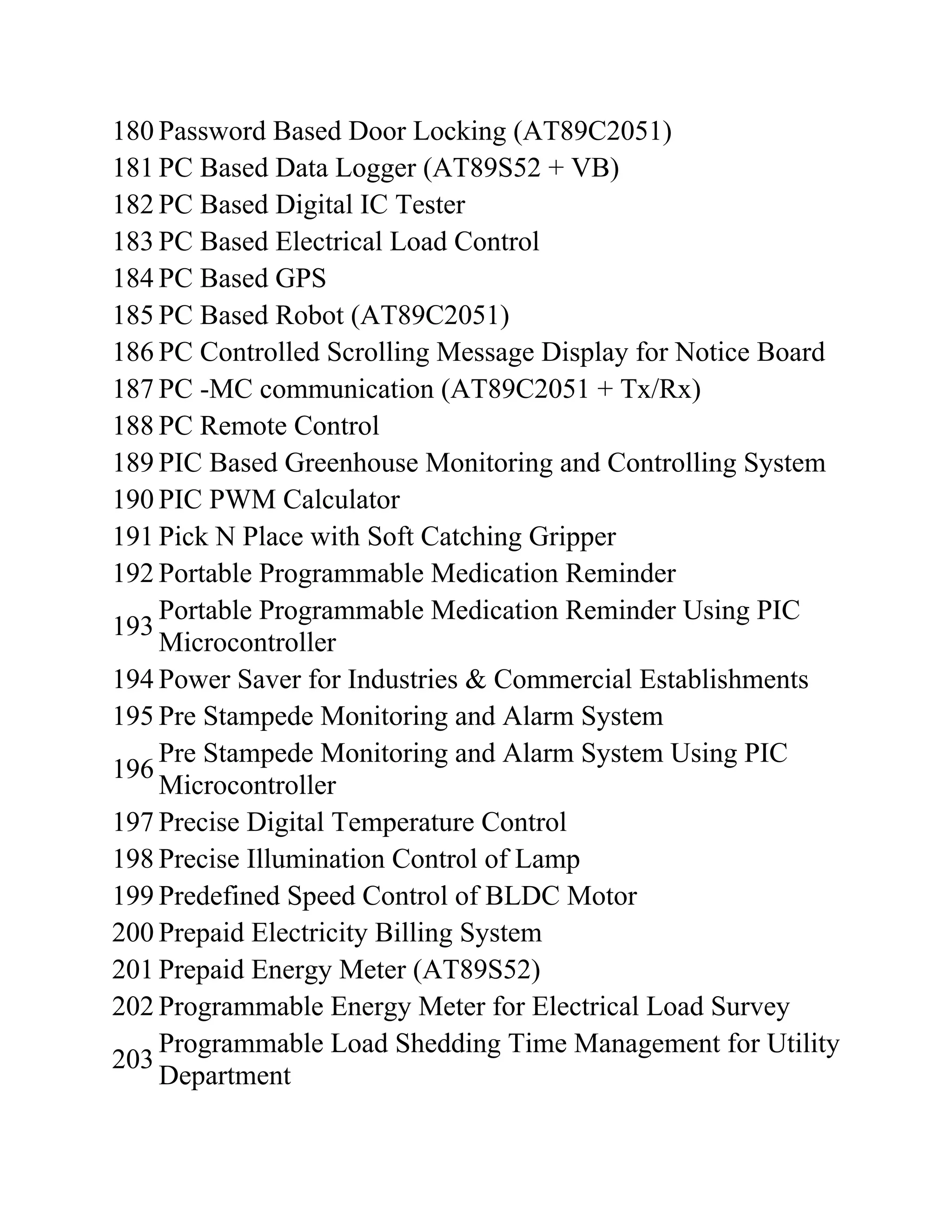 Embedded Systems Projects List,Ece/Electronics Projects List | PDF