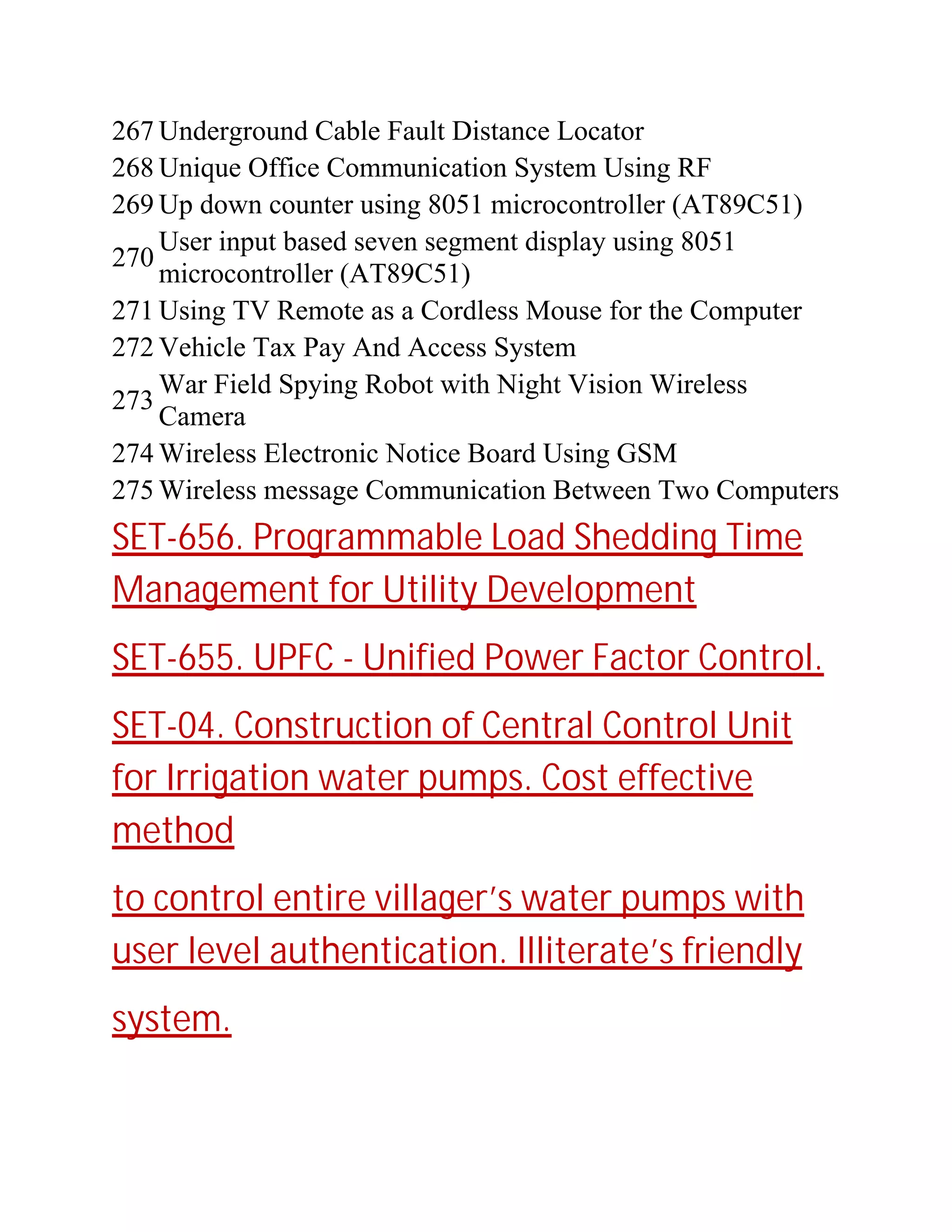 Embedded Systems Projects List,Ece/Electronics Projects List | PDF