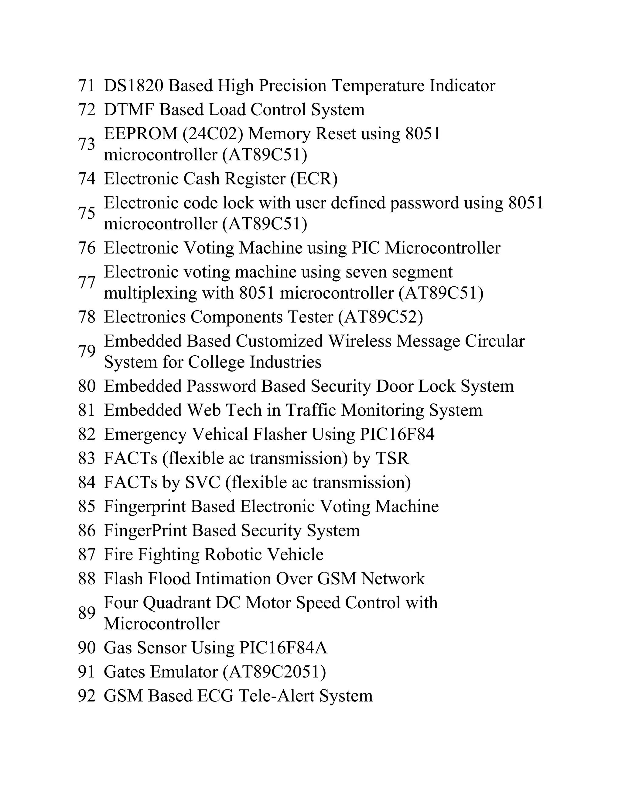 Embedded Systems Projects List,Ece/Electronics Projects List | PDF