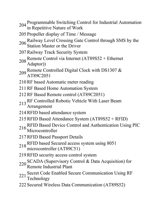 Embedded Systems Projects List,Ece/Electronics Projects List | PDF