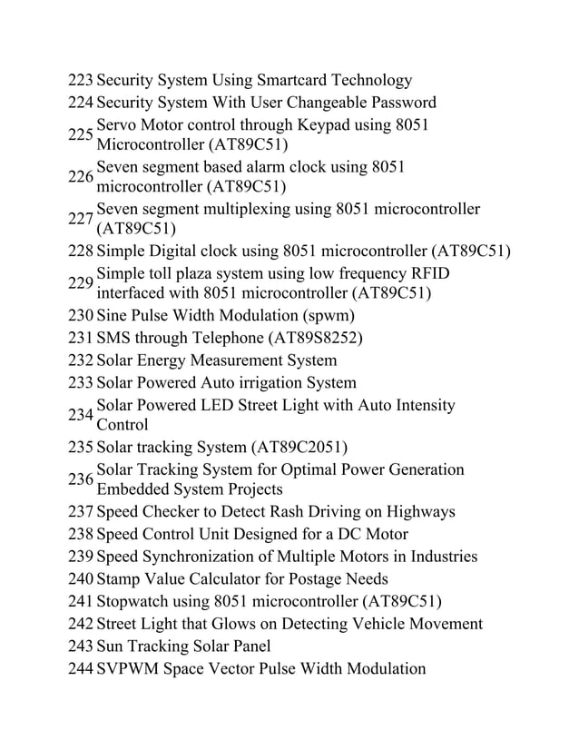 Embedded Systems Projects List,Ece/Electronics Projects List | PDF