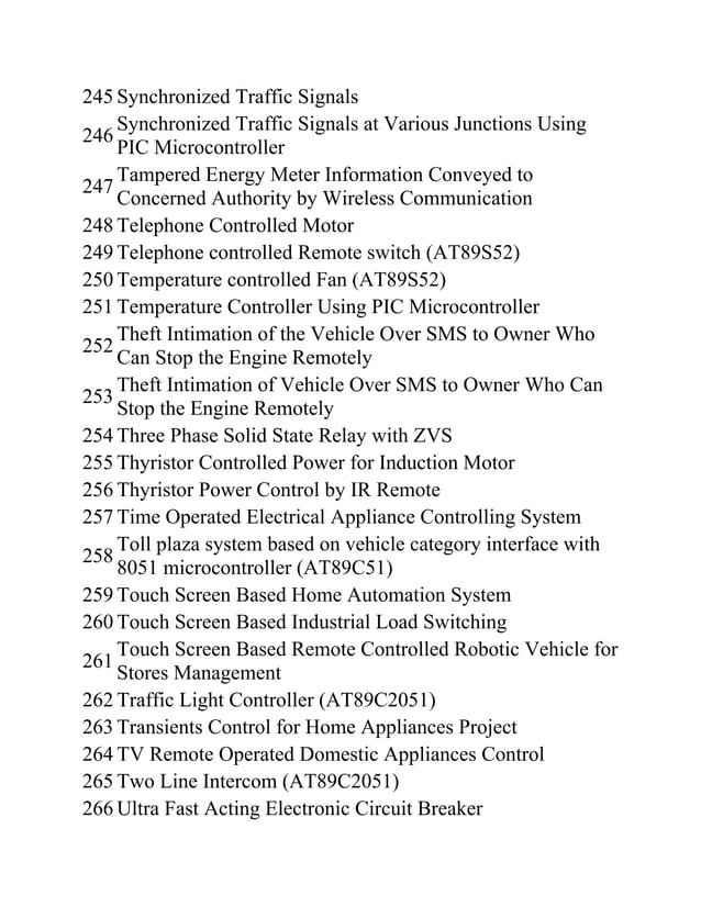 Embedded Systems Projects List,Ece/Electronics Projects List | PDF