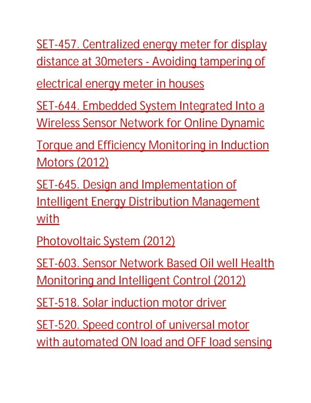 Embedded Systems Projects List,Ece/Electronics Projects List | PDF