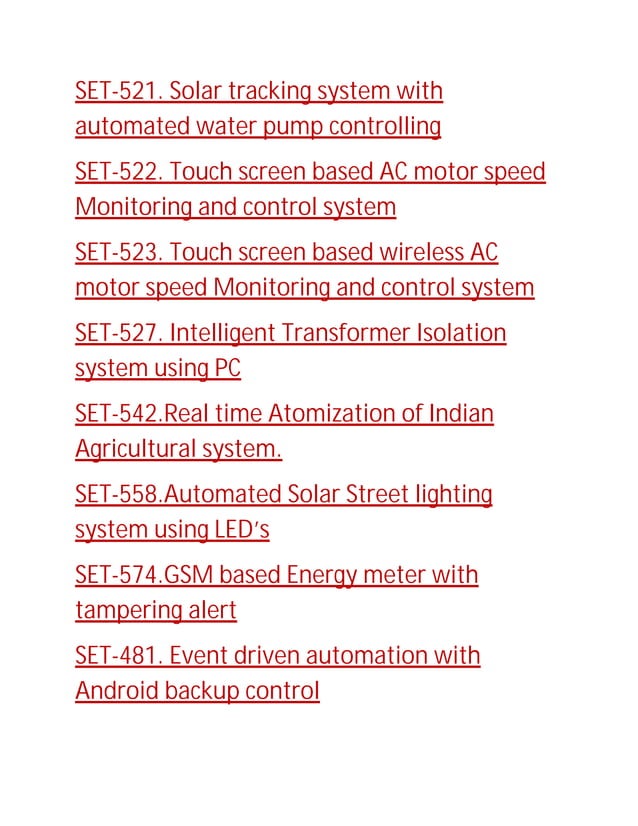 Embedded Systems Projects List,Ece/Electronics Projects List | PDF