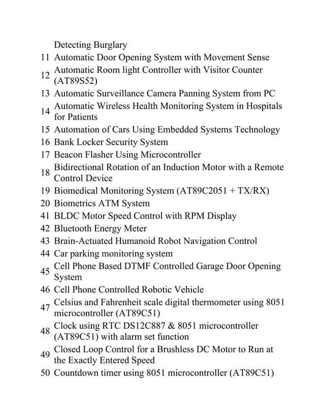 Embedded Systems Projects List,Ece/Electronics Projects List | PDF