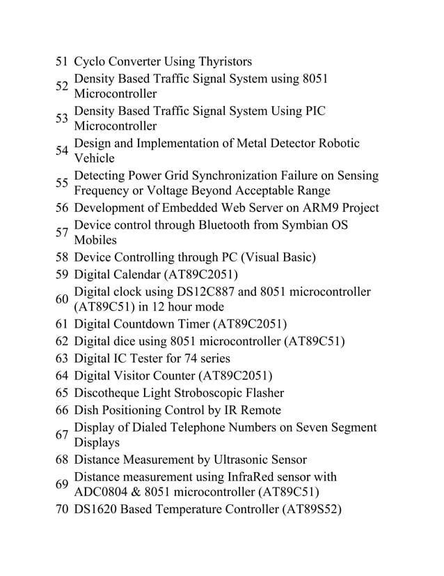 Embedded Systems Projects List,Ece/Electronics Projects List | PDF
