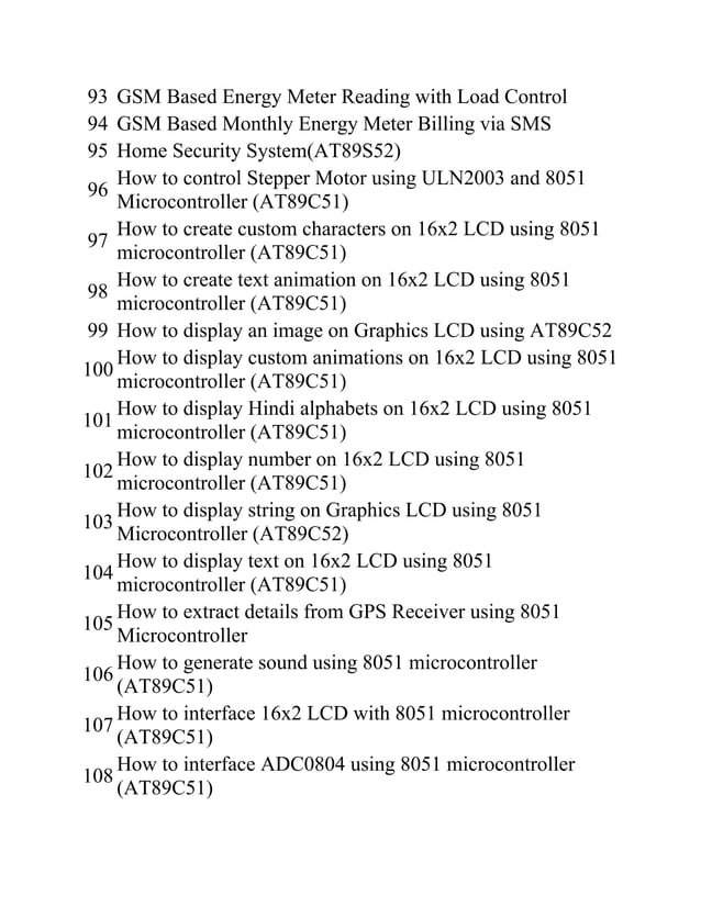 Embedded Systems Projects List,Ece/Electronics Projects List | PDF
