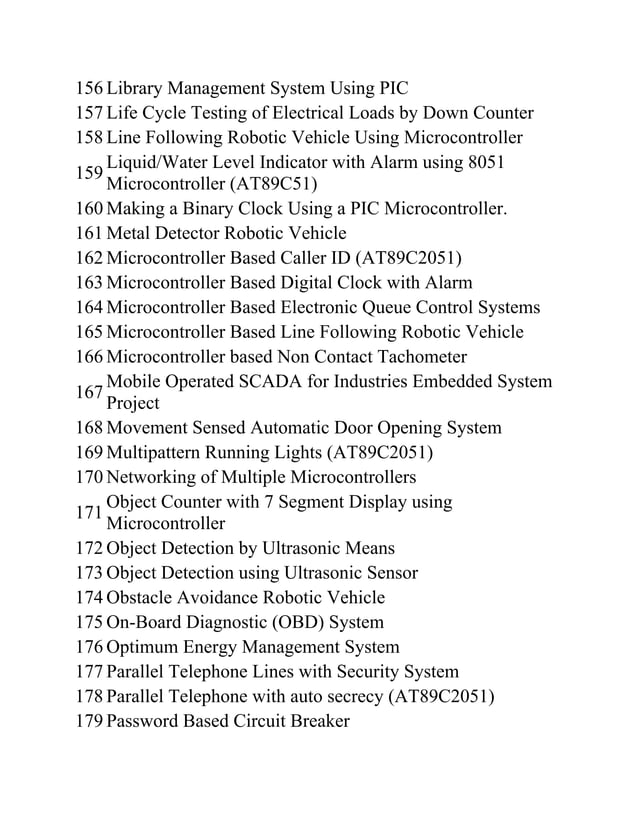 Embedded Systems Projects List,Ece/Electronics Projects List | PDF