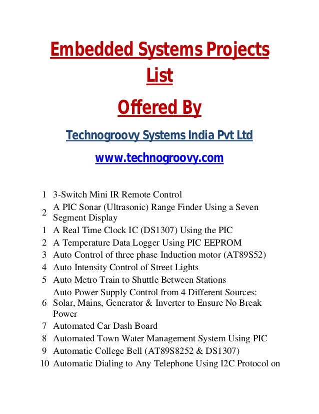Embedded Systems Projects List,Ece/Electronics Projects List