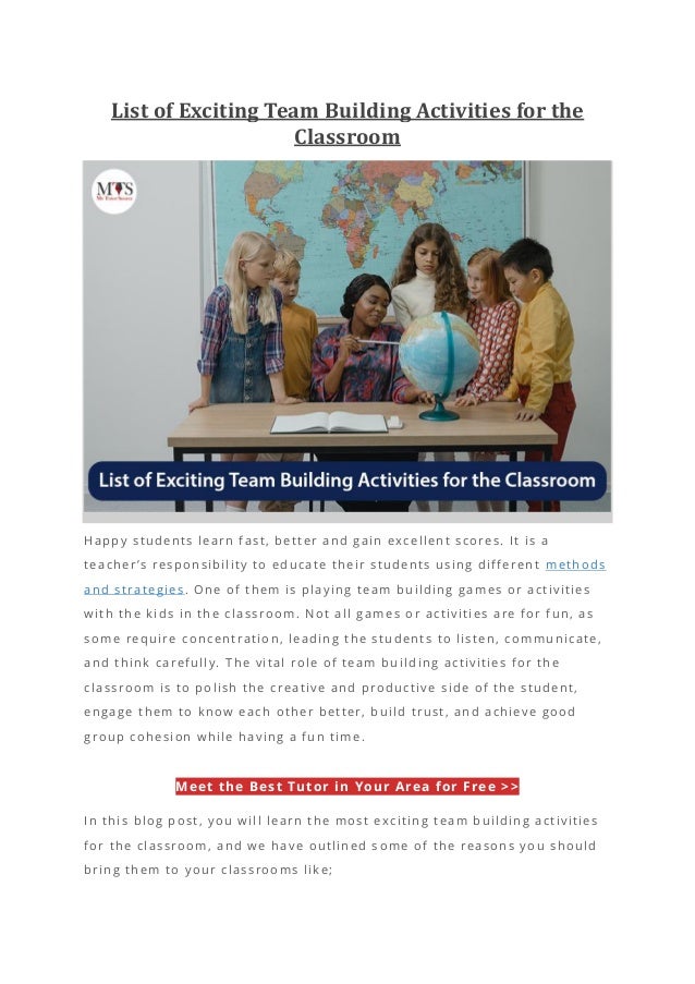 List of exciting team building activities for the classroom | PDF ...