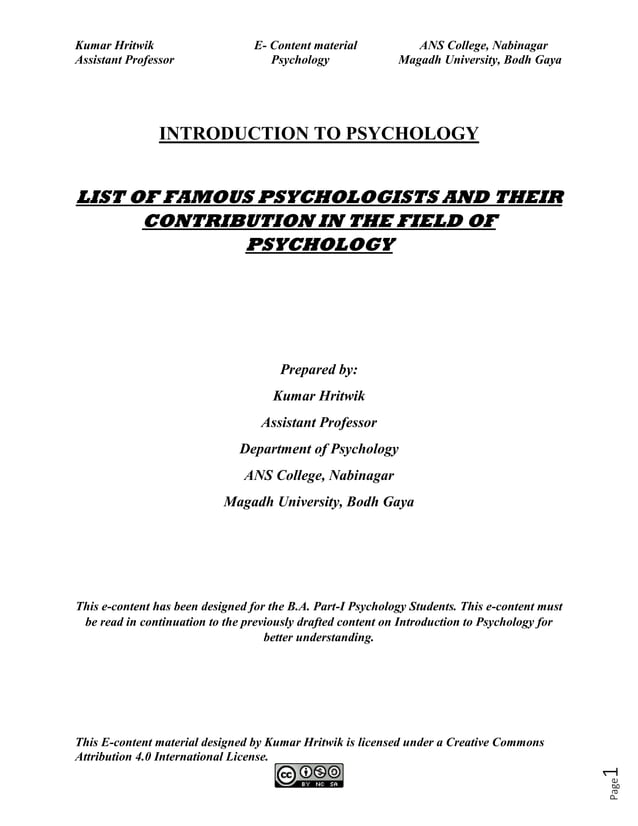 List of famous Psychologists and their contribution..pdf | Science
