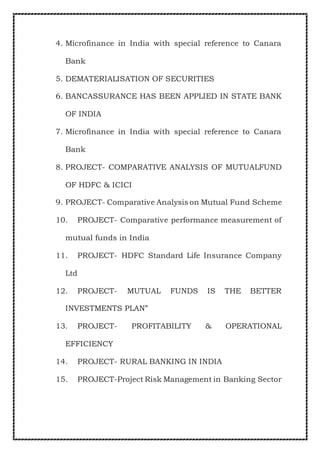 List of finance project topics | DOCX