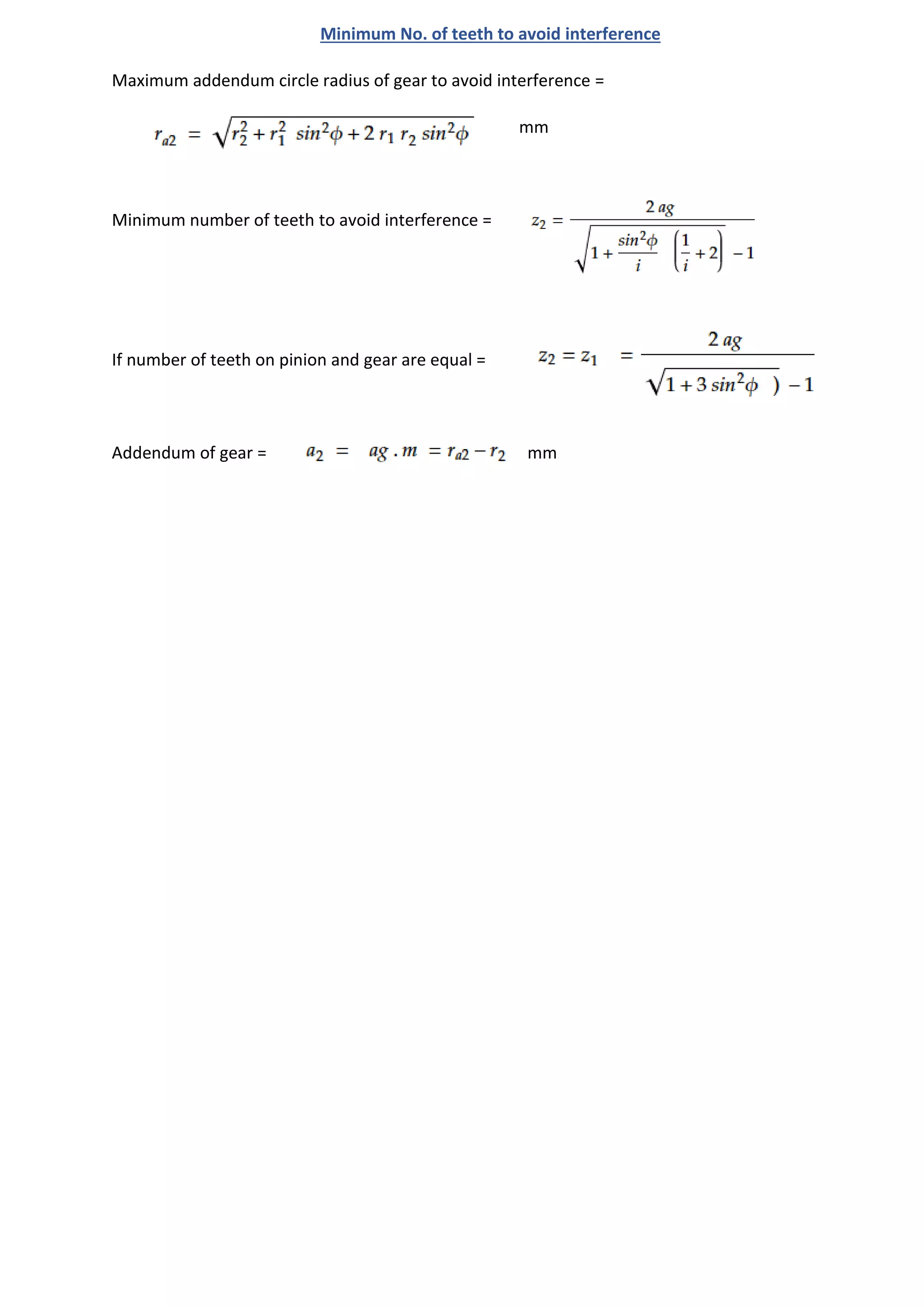 List of formulae (spur gear) | PDF