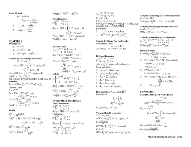 Actuarial Math formulas