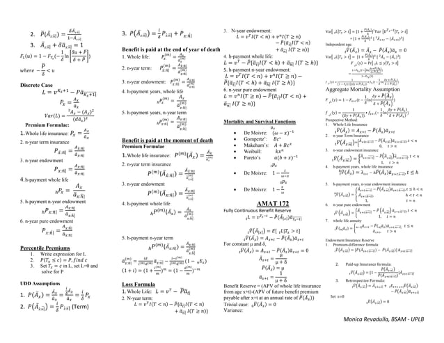 Actuarial Math formulas