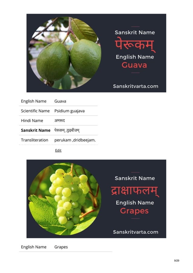 List of fruits name in sanskrit hindi and english with pictures | PDF