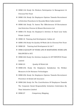 List of hr project topics | DOCX