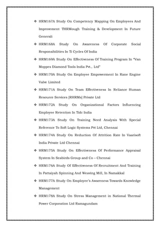 List of hr project topics | DOCX | Computer Software and Applications ...