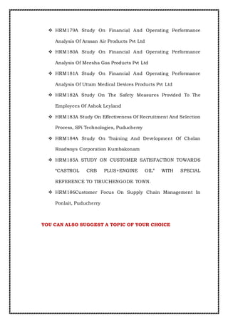 List of hr project topics | DOCX