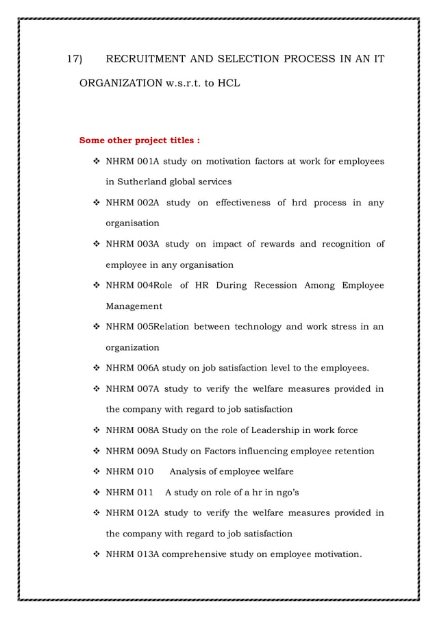 List of hr project topics | DOCX | Computer Software and Applications ...