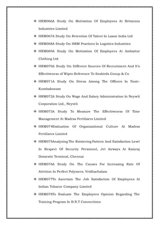 List of hr project topics | DOCX