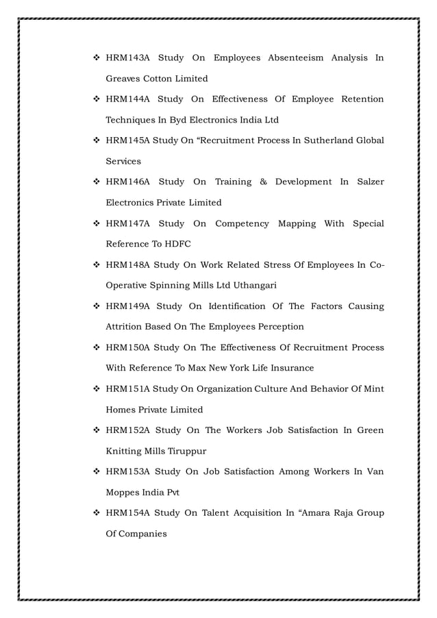 List of hr project topics | PDF
