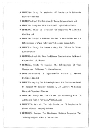 List of hr project topics | DOCX