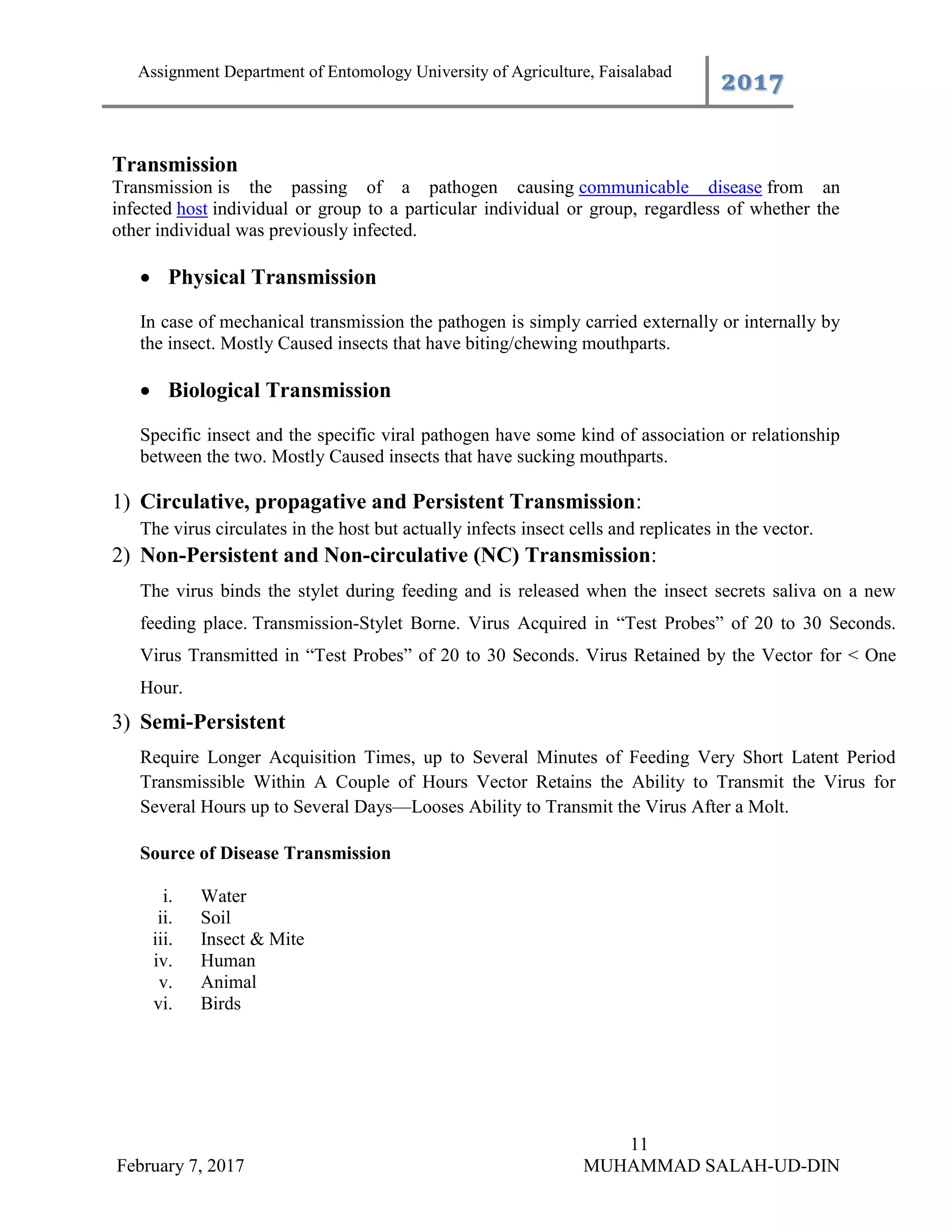 List of Insect Vector Transmitted Plant Diseases & Terminology | PDF