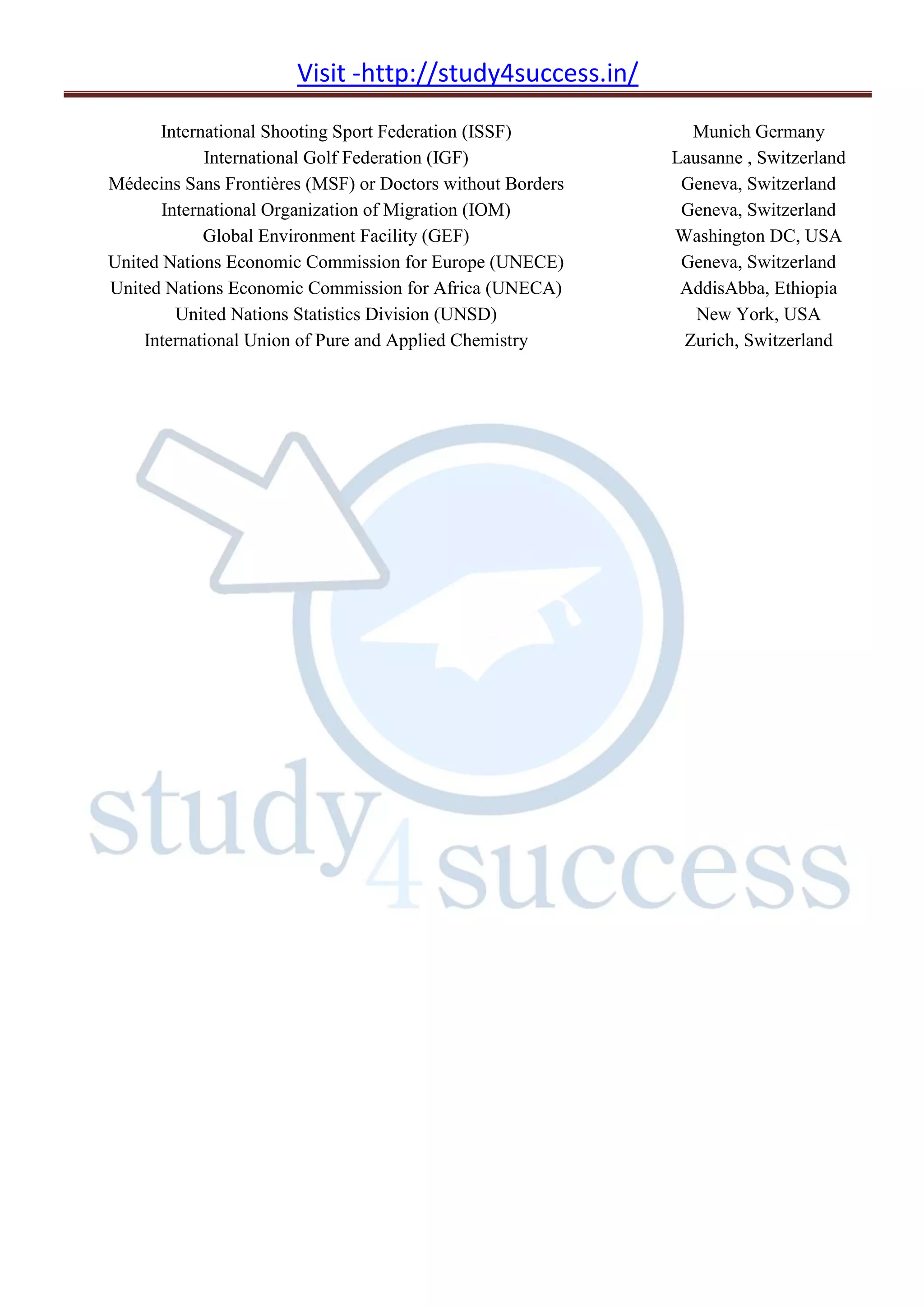 List of international organizations and their headquarters | PDF