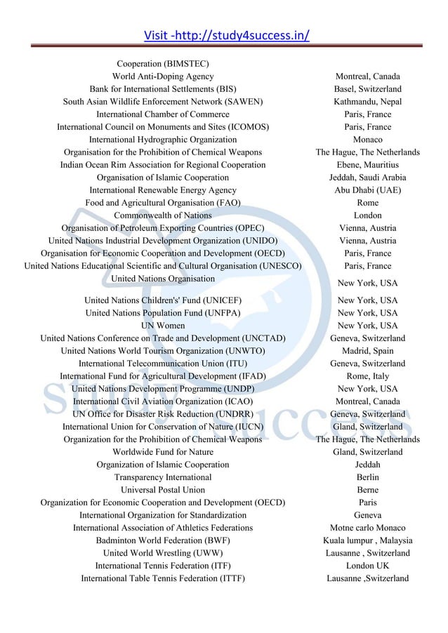 List of international organizations and their headquarters | PDF