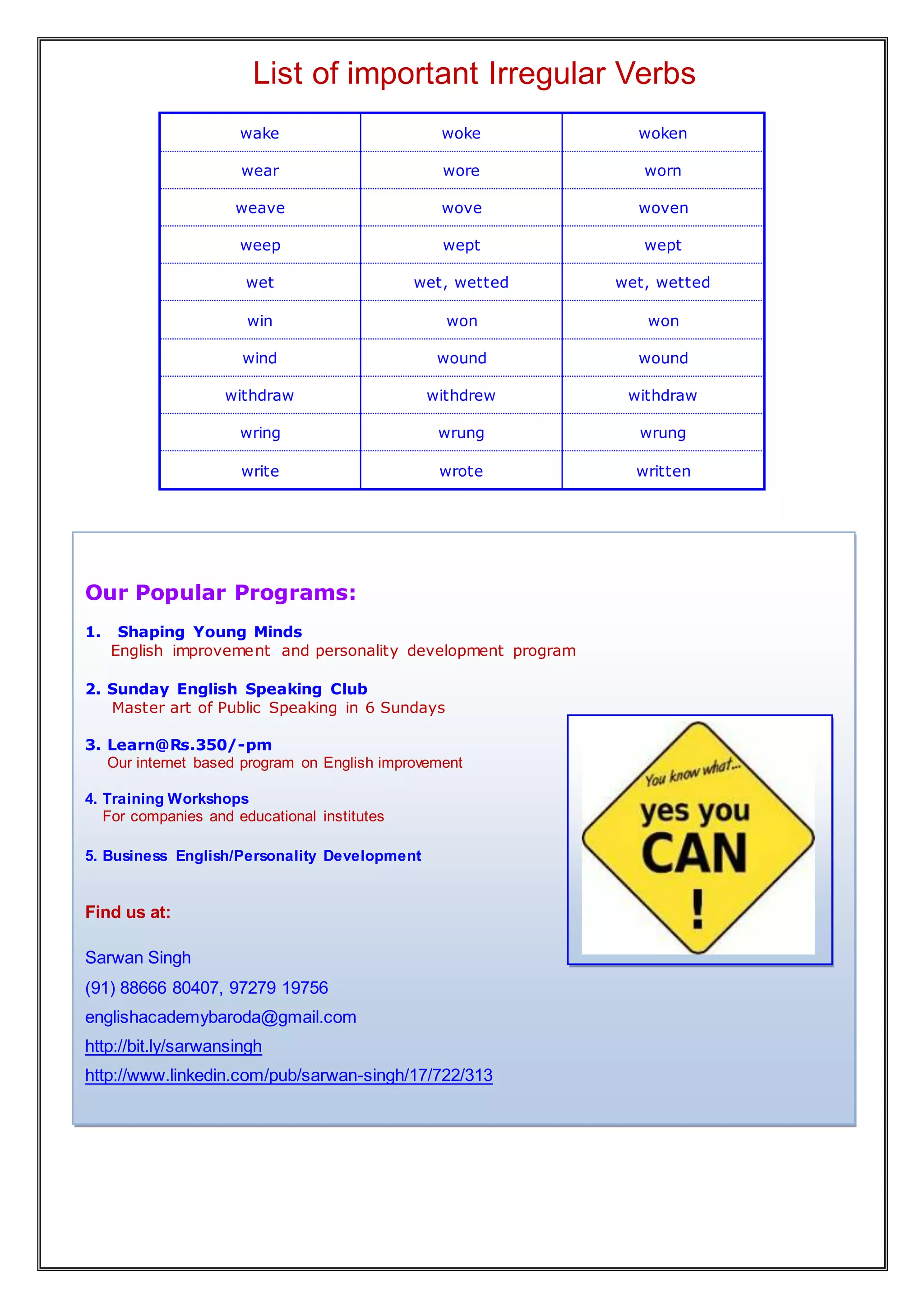 List of irregular verbs | DOCX