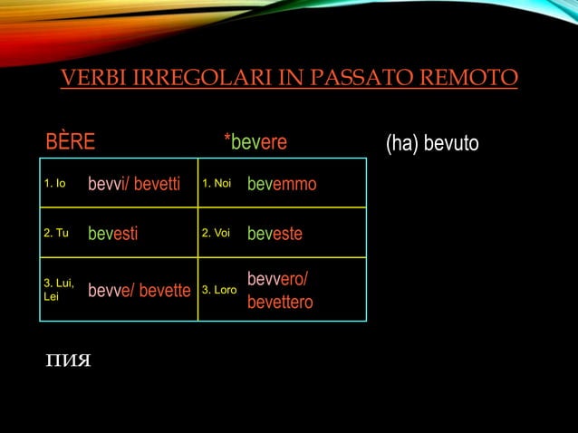 Verbi irregolari nel passato remoto | PPTX
