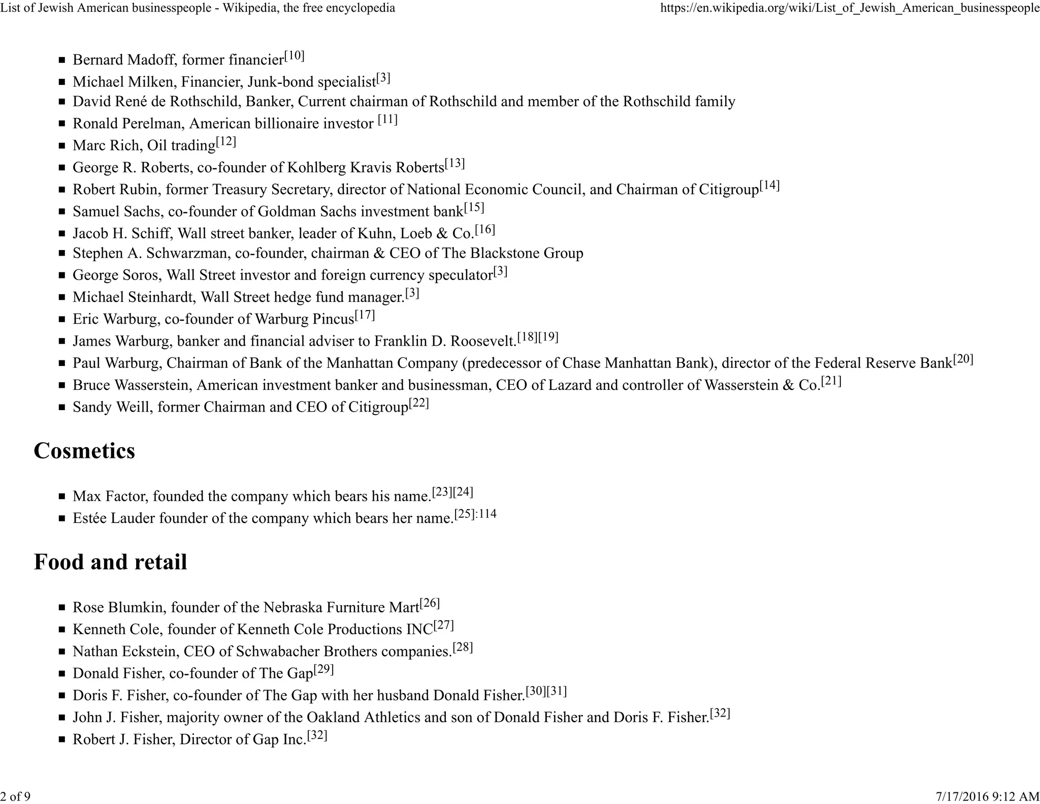 LIST OF JEWISH AMERICAN BUSINESSPEOPLE - Wikipedia As Of 07/17/16 | PDF