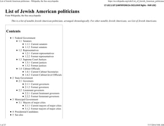 LIST OF AMERICAN JEWISH POLITICIANS - WIKIPEDIA As Of 07/17/16 | PDF