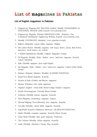 List of magazines in Pakistan | DOCX