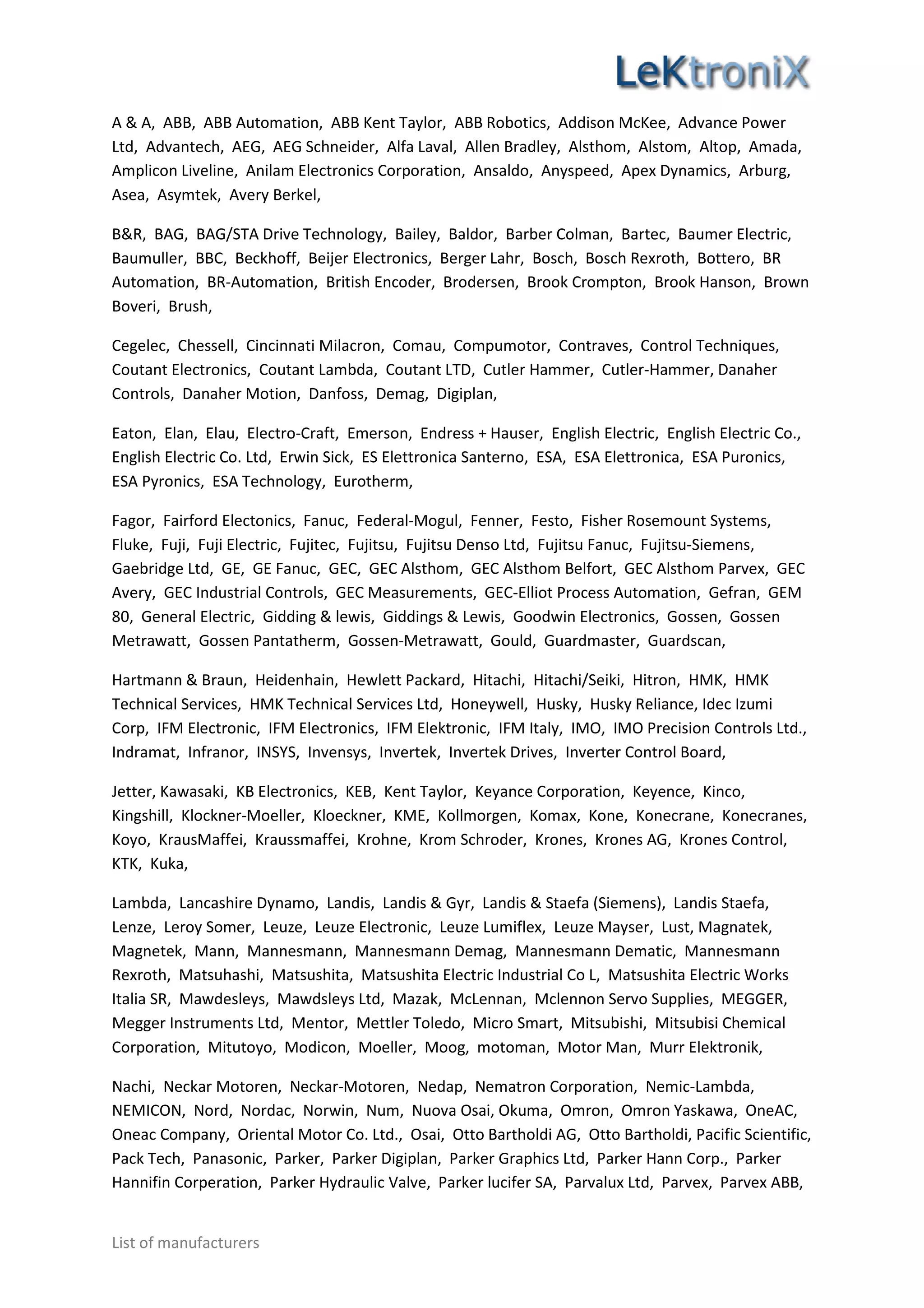 List of manufacturers | PDF