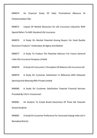 List of marketing projects topics | DOCX