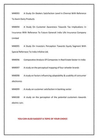 List of marketing projects topics | DOCX