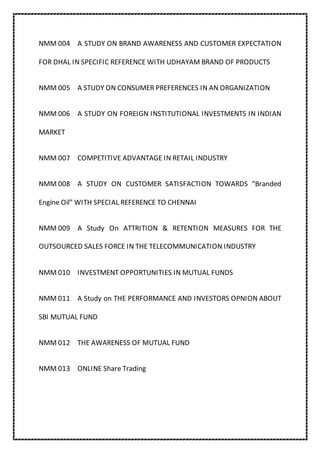 List of marketing projects topics | DOCX