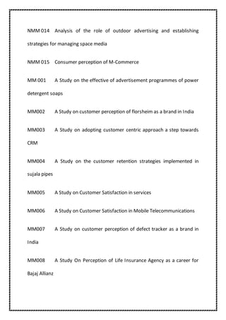 List of marketing projects topics | DOCX