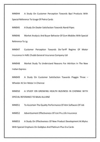 List of marketing projects topics | DOCX