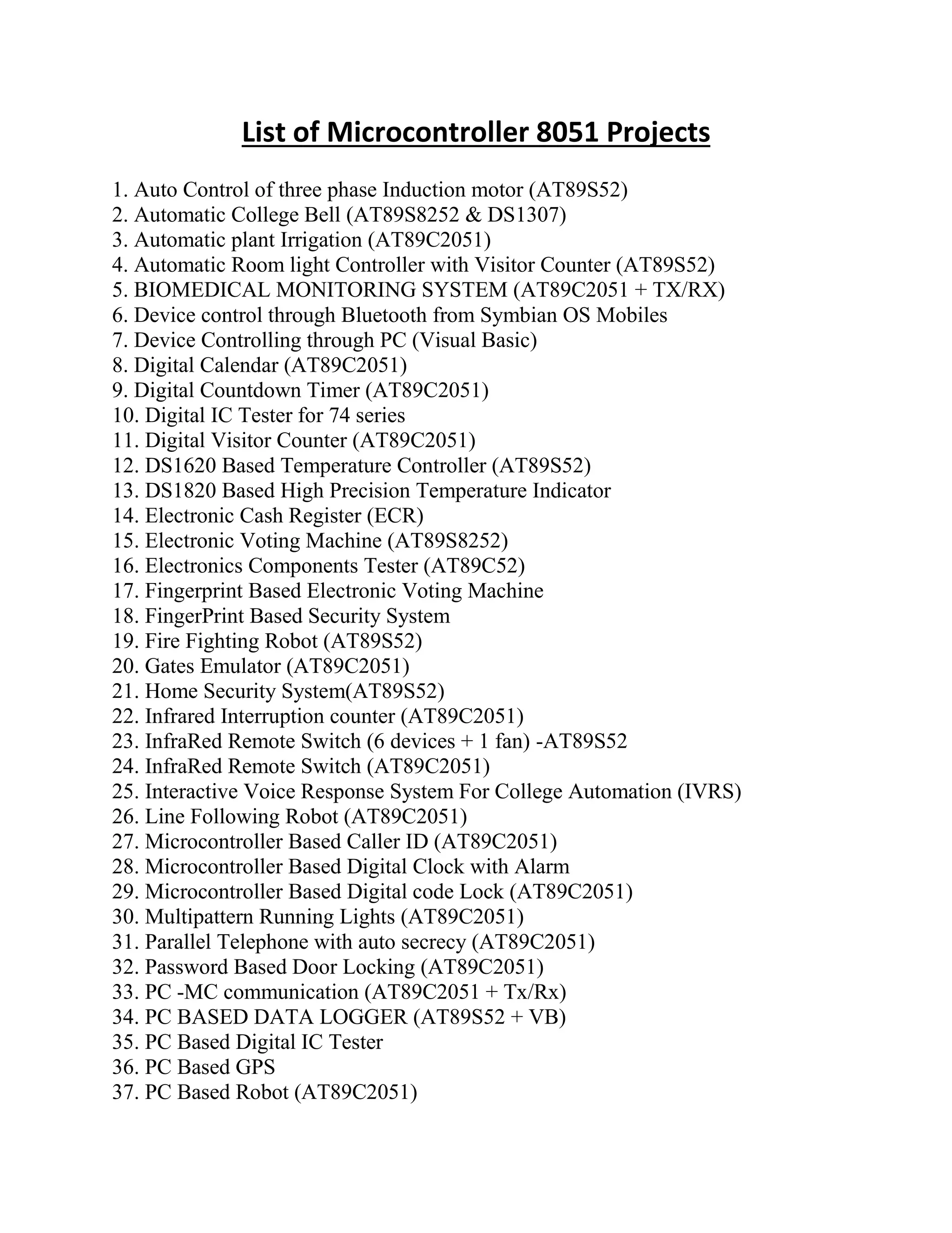 List of microcontroller 8051 projects | PDF List of microcontroller 8051 projects | PDF