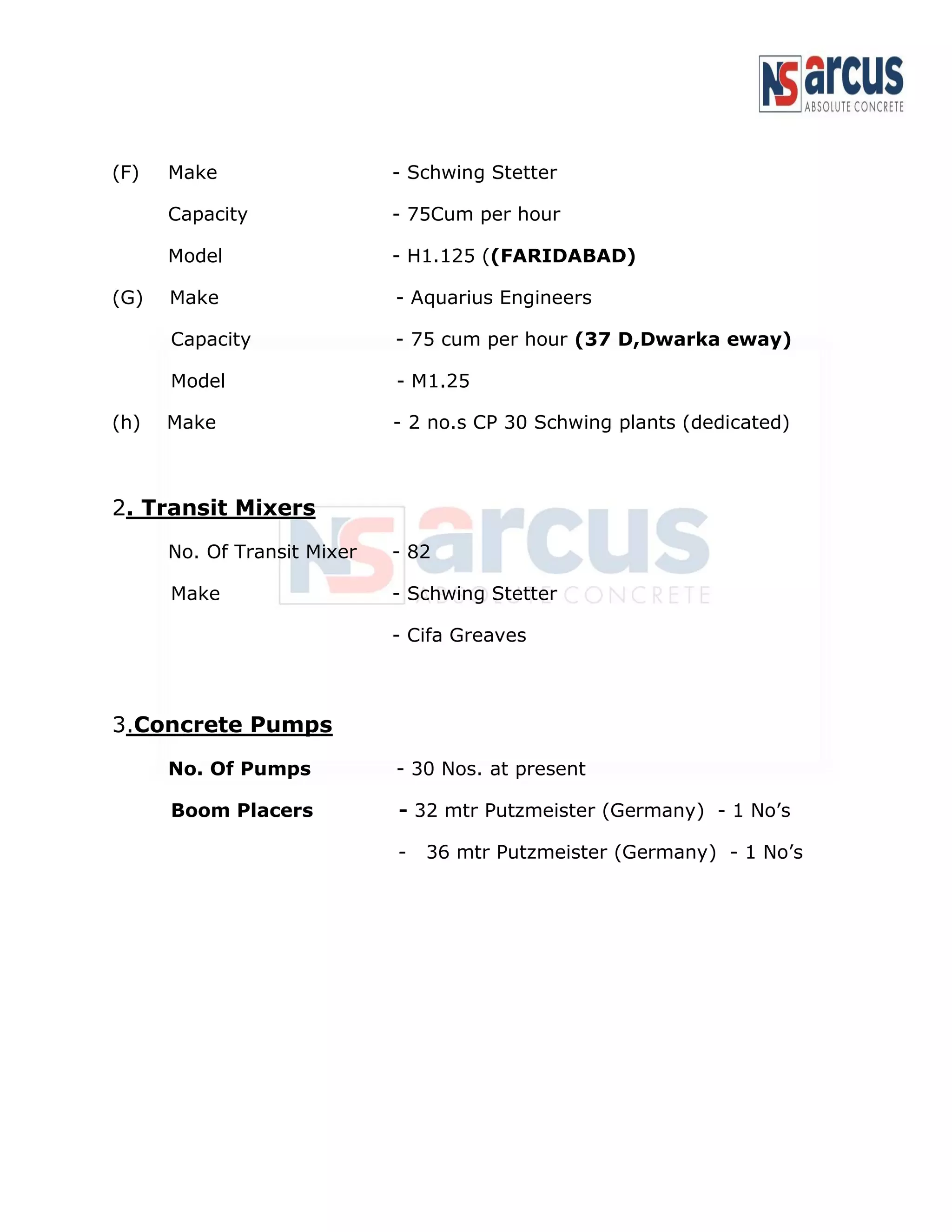 NS Arcus List of our present equipments | PDF